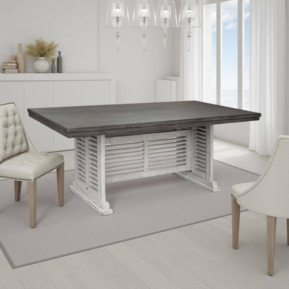 Benjara Sim White and Gray Wood 39.25 in. Pedestal Dining Table Seats 6 ...