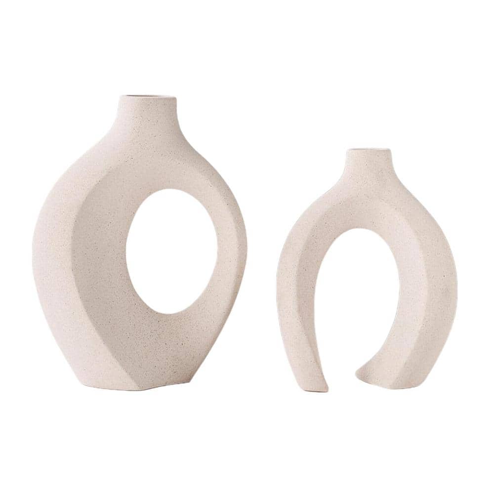 Afoxsos Snuggle Hollow Ceramic Vase Set of 2, Nordic Modern Boho Style ...