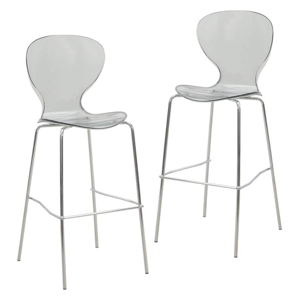 Leisuremod Oyster 29.5 in. Smoke High Back Metal Bar Stool with Acrylic ...