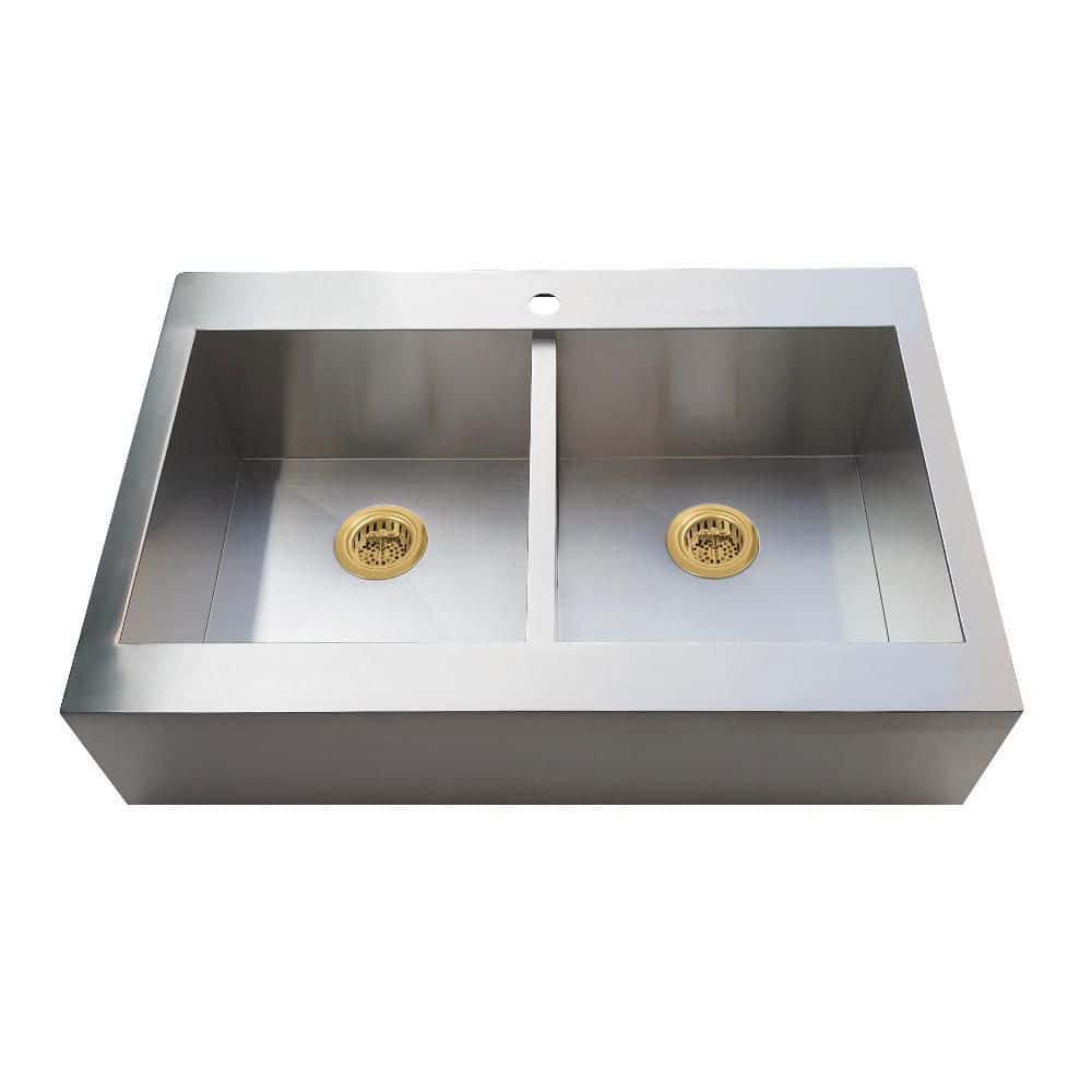Kingston Brass Edinburg 32.8 in. Drop-In 50/50 Double Bowl Stainless ...