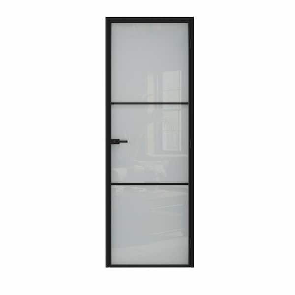 ARK DESIGN 28 in. x 80 in. 3-Lite Frosted Glass Right Black Finished ...