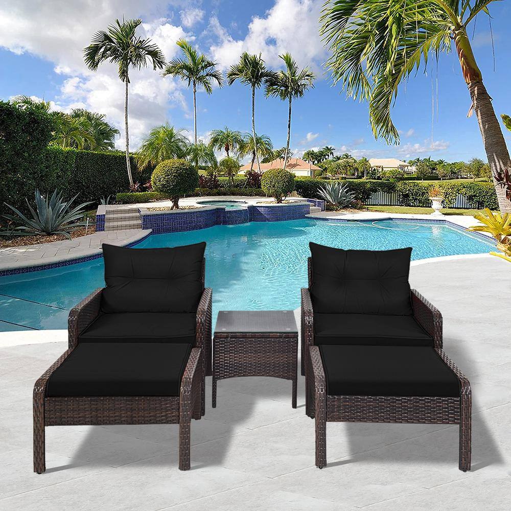 ANGELES HOME 5-Piece Wicker PE Rattan Patio Conversation Set with Black ...