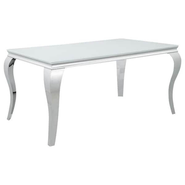 Coaster Carone Rectangle White and Chrome Glass Top 4 Legs Dining Table ...