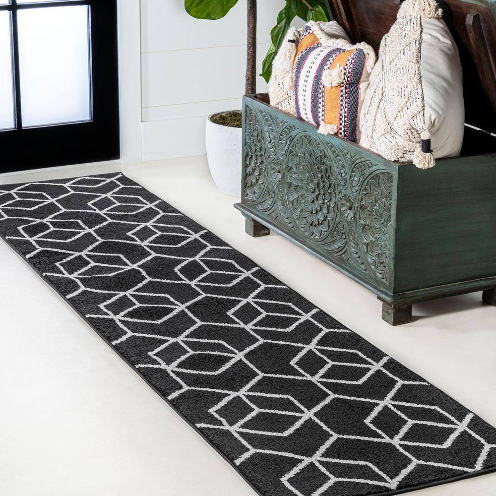 JONATHAN Y Tumbling Blocks Modern Geometric Black/White 2 ft. x 8 ft ...