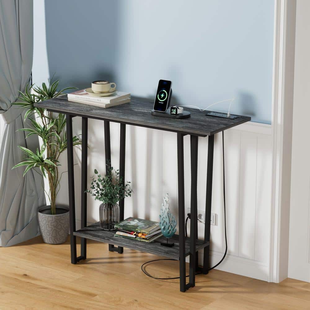 VECELO Modern Narrow Console Tables 39.3 in. Rectangle Wood Console ...