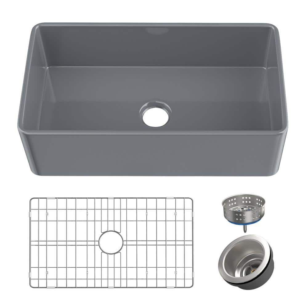 HOMLYLINK Farmhouse Kitchen Sink 33 in. Barn Sink Apron Front Single ...
