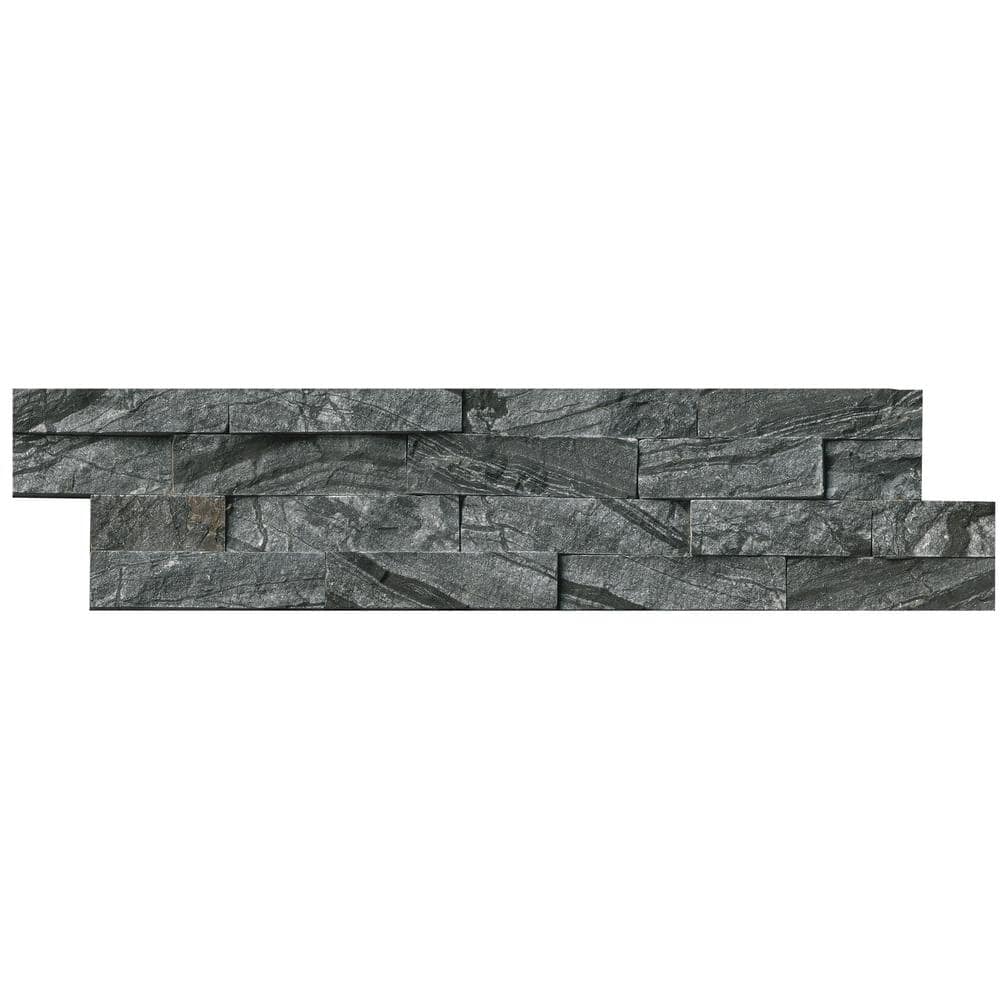 MSI Glacial Black Ledger Panel 6 in. x 24 in. Natural Marble Wall Tile ...