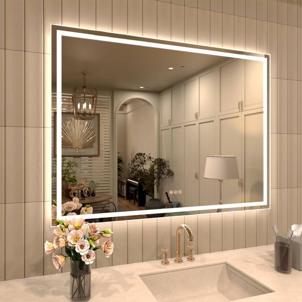 TaiMei 48 in. W x 36 in. H Frameless LED Single Bathroom Vanity Mirror ...