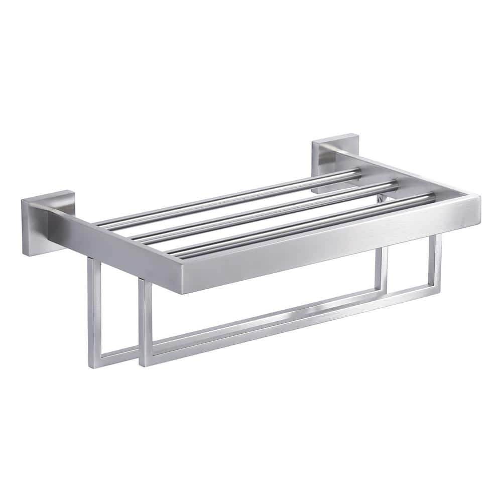 ARCORA 16 in. Square Single Towel Rack Holders Wall Mounted in Brushed ...