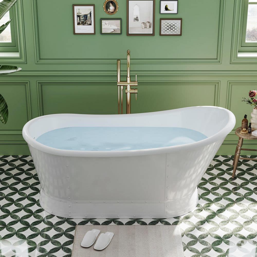 FORCLOVER 66 in. x 30 in. Acrylic Oval Flat Bottom Freestand Soaking ...