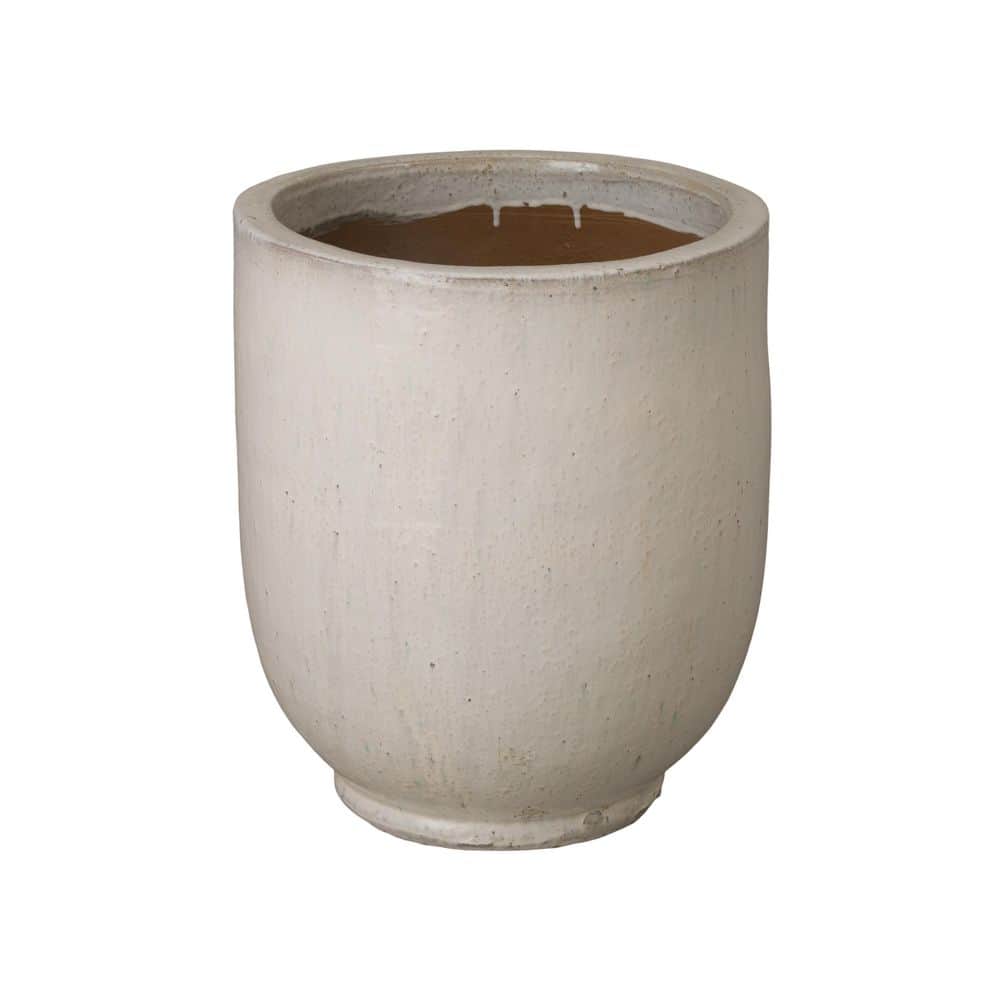 Emissary 18 in. Distressed White Ceramic Round Planter (18 in. L x 18 ...