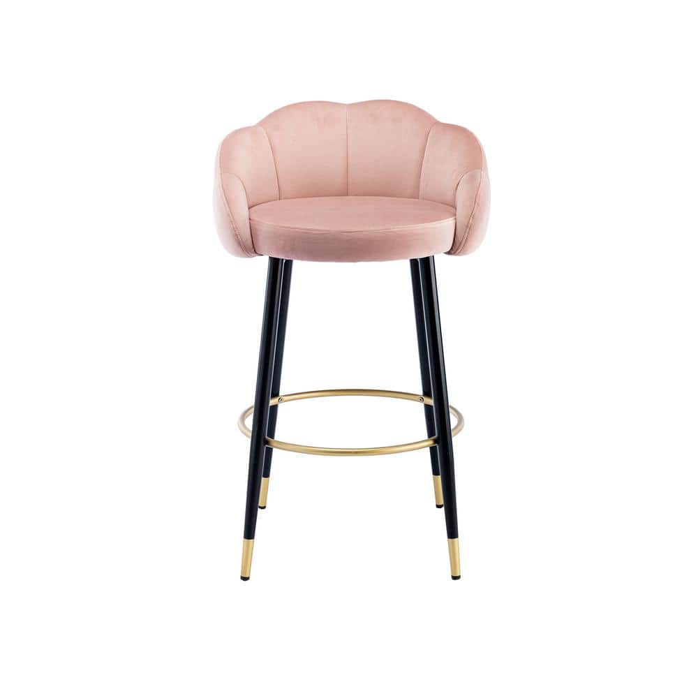 Spaco 37.4 in. Pink Low Back Metal Frame Velvet Lovely Modern Style Bar ...