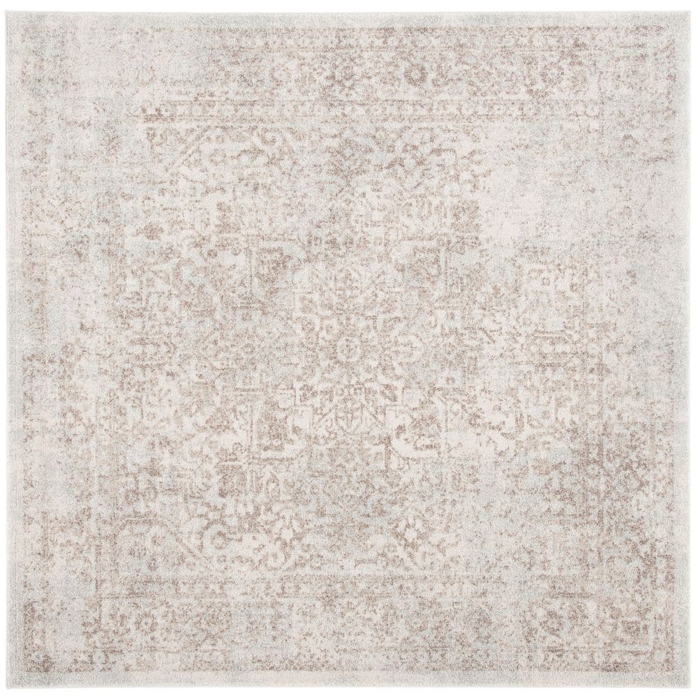 SAFAVIEH Evoke 9 ft. x 9 ft. Ivory/Taupe Distressed Border Medallion ...