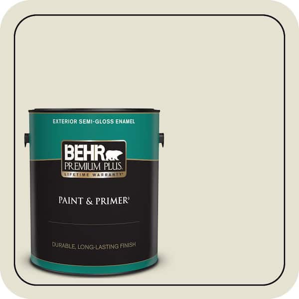 BEHR PREMIUM PLUS 1 gal. #73 Off White Semi-Gloss Enamel Exterior Paint ...