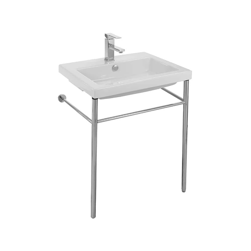 Nameeks Cangas Ceramic Console Bathroom Sink with Chrome Stand Tecla ...