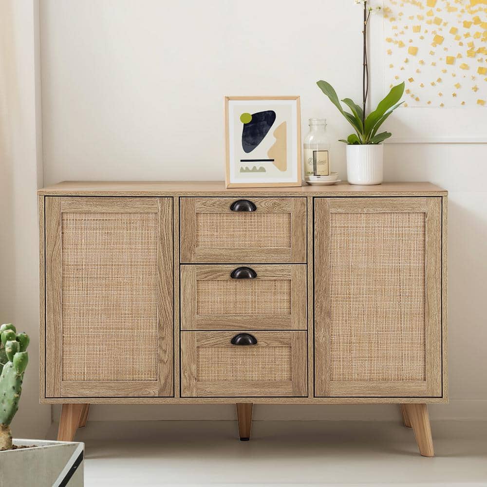 PHI VILLA 47.24 in. Oak Yellow Buffet Sideboard With Particle Board and ...