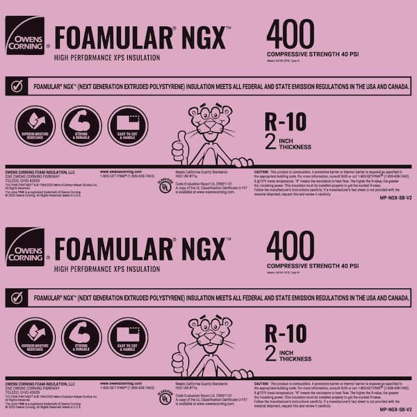 Owens Corning FOAMULAR NGX F-400 2 in. x 48 in. x 8 ft. Square Edge R-10 XPS Rigid Foam Board ...