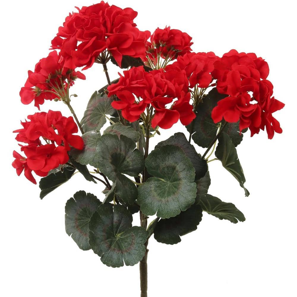 Larksilk 18 in. Red Artificial Geranium Bush Floral Arrangements with 7 ...