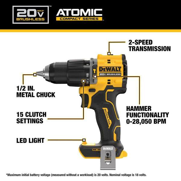 DEWALT ATOMIC 20V Lithium-Ion Cordless 1/2 in. Hammer Drill Kit with 5. ...