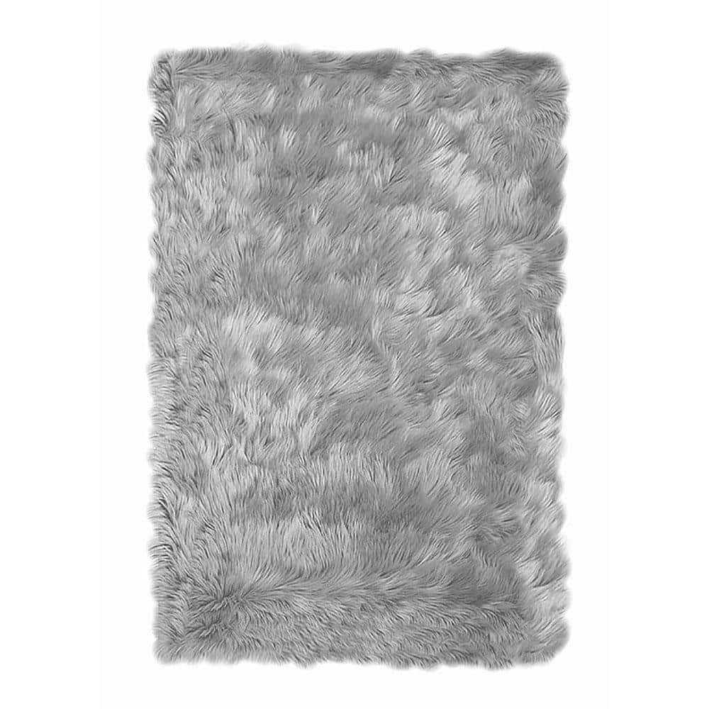 GHOUSE Silky Faux Fur Sheepskin Shag Light Gray 5 ft. x 7 ft. Fluffy ...
