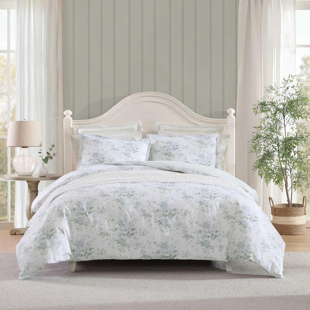 Laura Ashley Arundel 3-Piece Light Grey Sateen Cotton King Duvet Cover ...