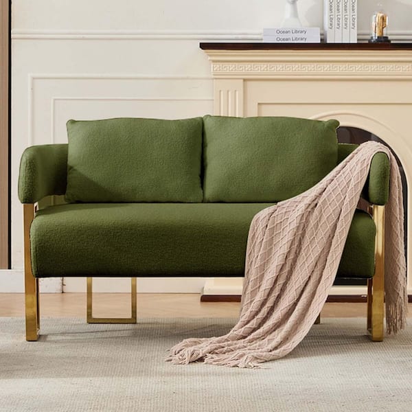 Metal Outdoor Sofa Couch with Green Cushions, Teddy Fleece Recliner 2 ...