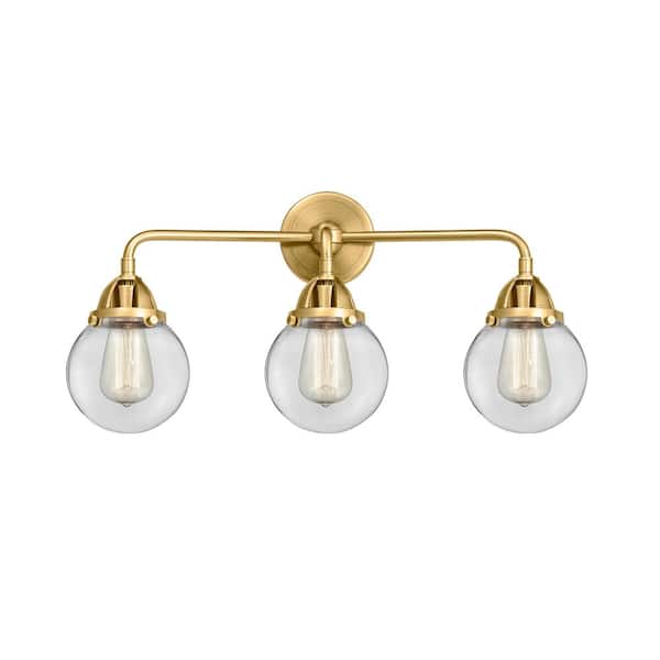 Innovations Beacon 24 in. 3-Light Satin Gold, Clear Vanity Light with ...