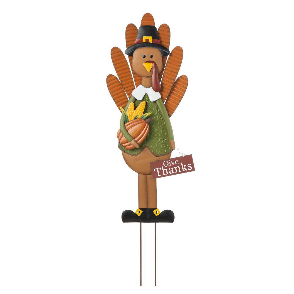 Glitzhome 36 in. H Thanksgiving Metal Turkey Yard Stake, Standing Decor ...