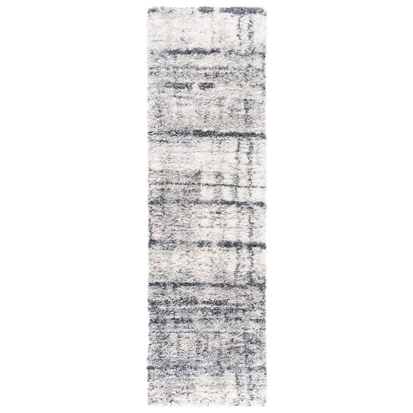 SAFAVIEH Fontana Shag 2 ft. x 10 ft. Ivory/Gray Abstract Runner Rug ...