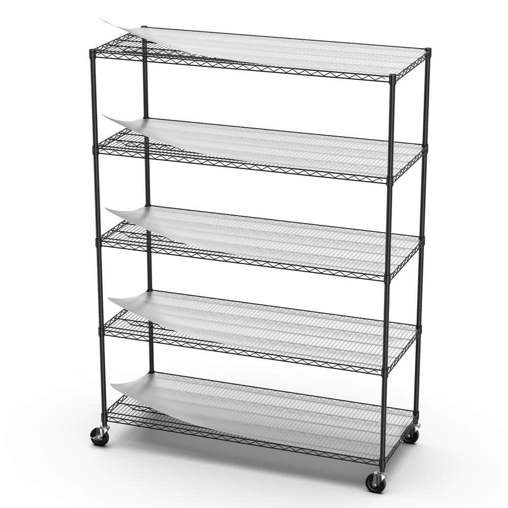 FUNKOL 5-Tier Heavy Duty Steel Wire Shelving Unit in Black (82 in. W x ...
