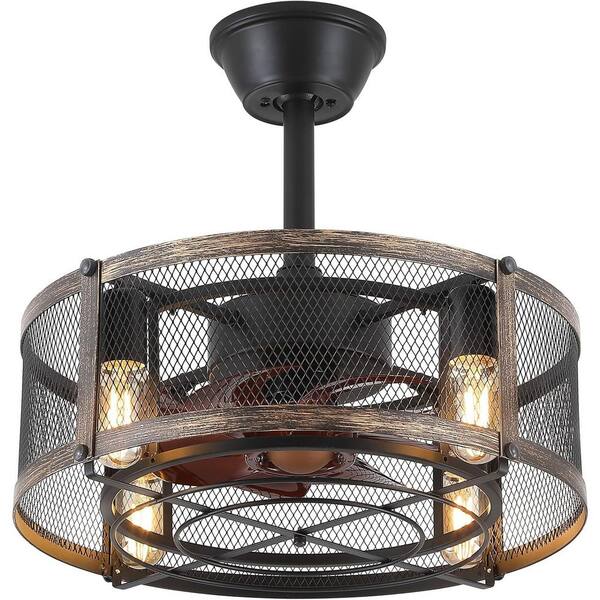 Kviflon 18 in. Indoor Caged Small Black Ceiling Fans with Lights and ...