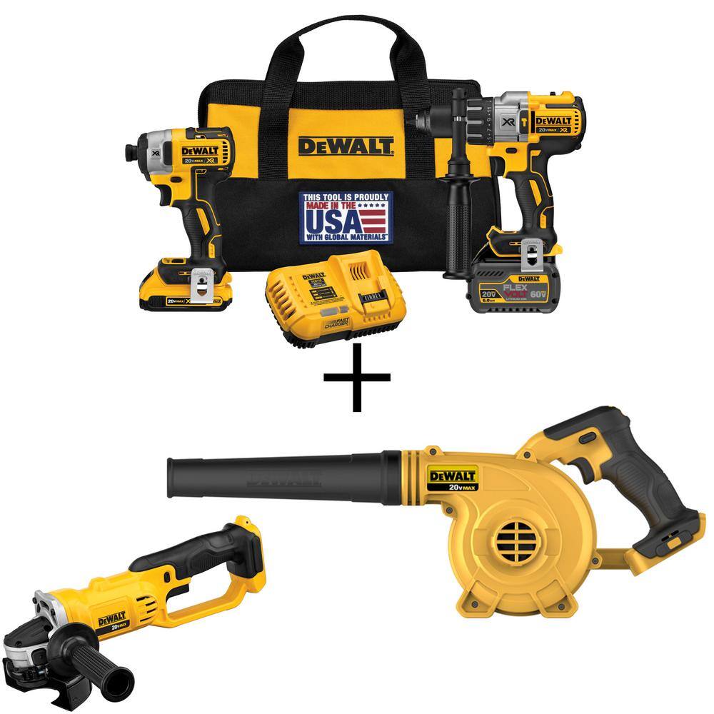 DEWALT 20V MAX Cordless Combo Kit, 4.5-5 in Grinder, Jobsite Blower ...
