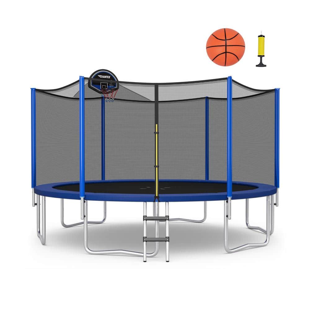 HONEY JOY 14 ft. Trampoline with Basketball Hoop Outdoor Recreational ...