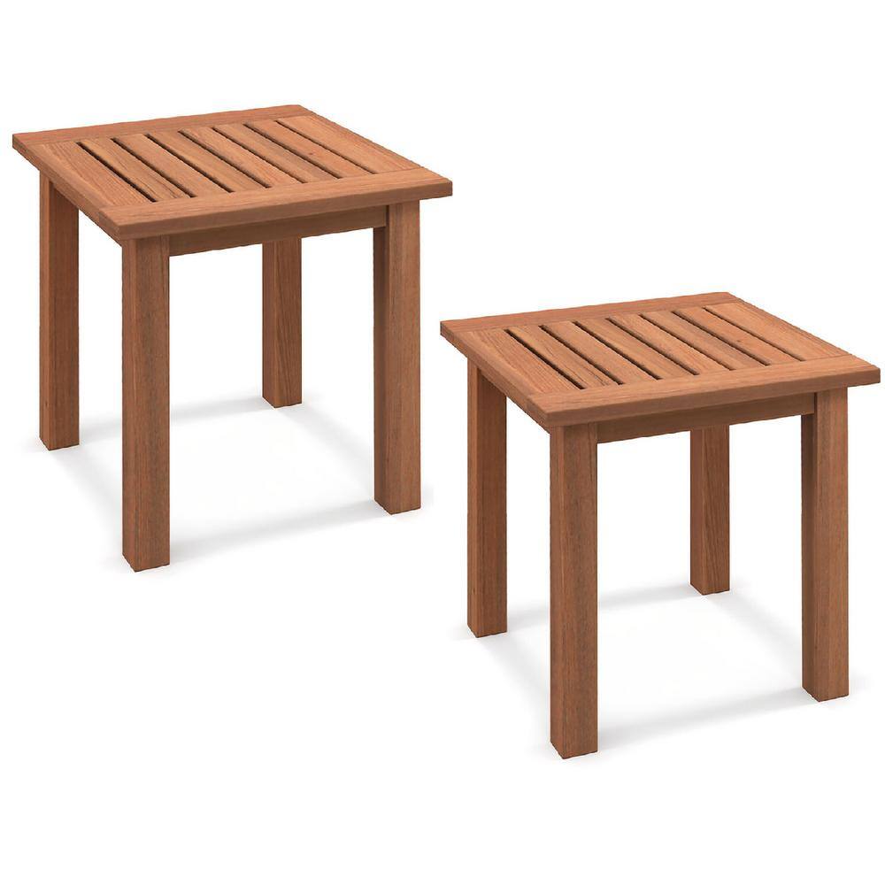 Gymax 2-Pieces Patio Side Table Hardwood All-Weather Outdoor Square End ...