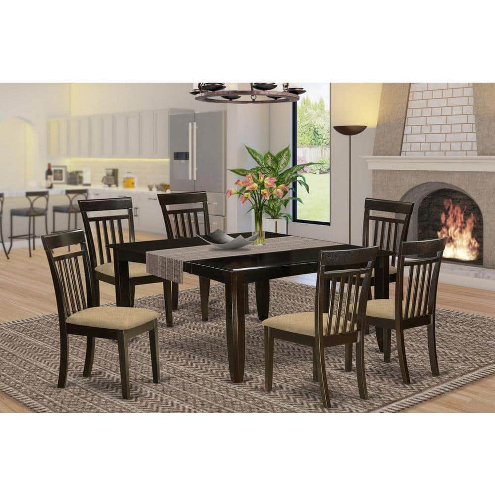 East West Furniture 7-Piece Cappuccino Finish Solid Wood Top Dining ...