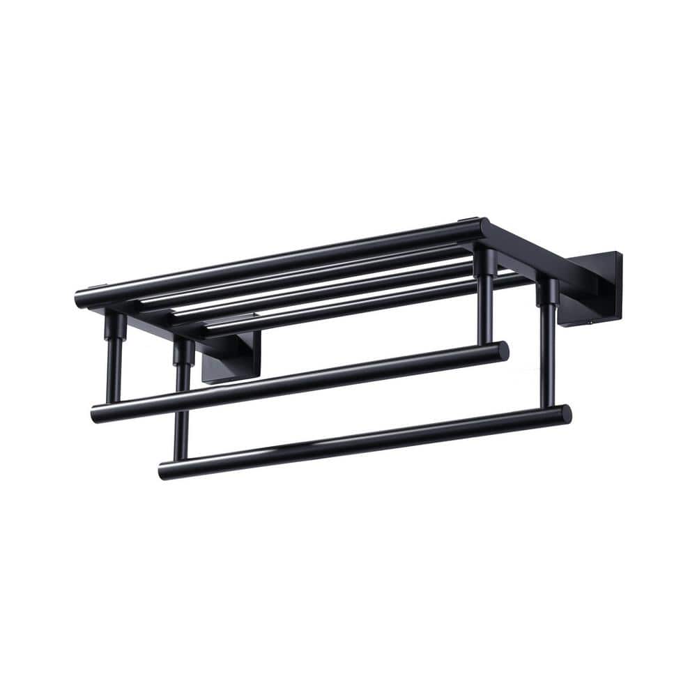 ALEASHA 2-Towel Holders Wall mounted Towel Rack in Matte Black 16 ...