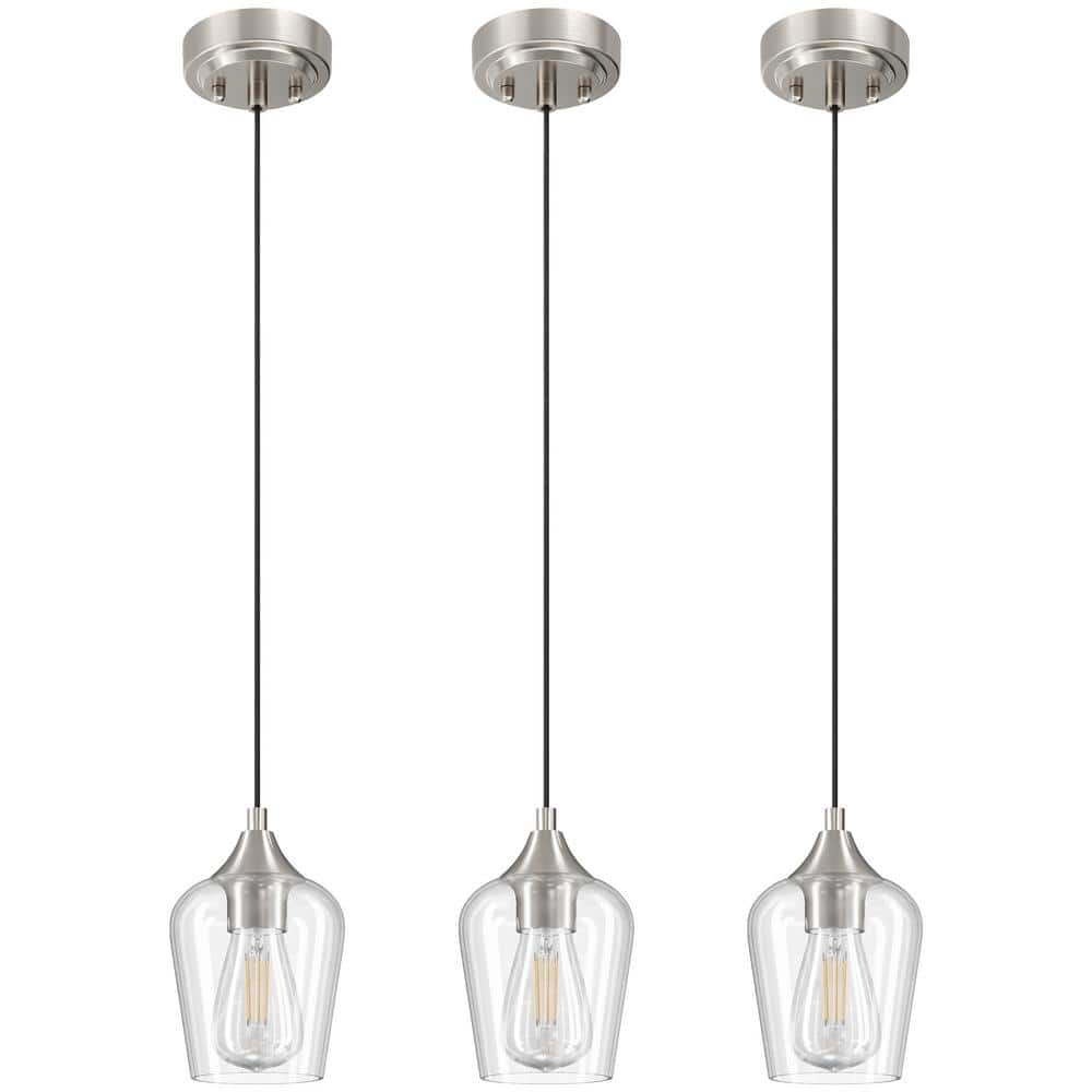 Merra 60-Watt 1-Light Brushed Nickel Mini Pendant Light with Clear ...
