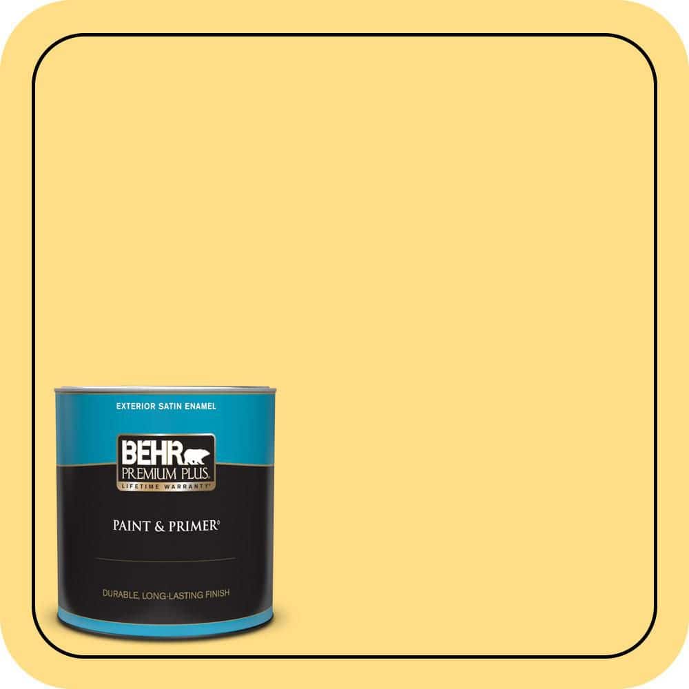 BEHR PREMIUM PLUS 1 qt. #330B-5 Yellow Corn Satin Enamel Exterior Paint ...