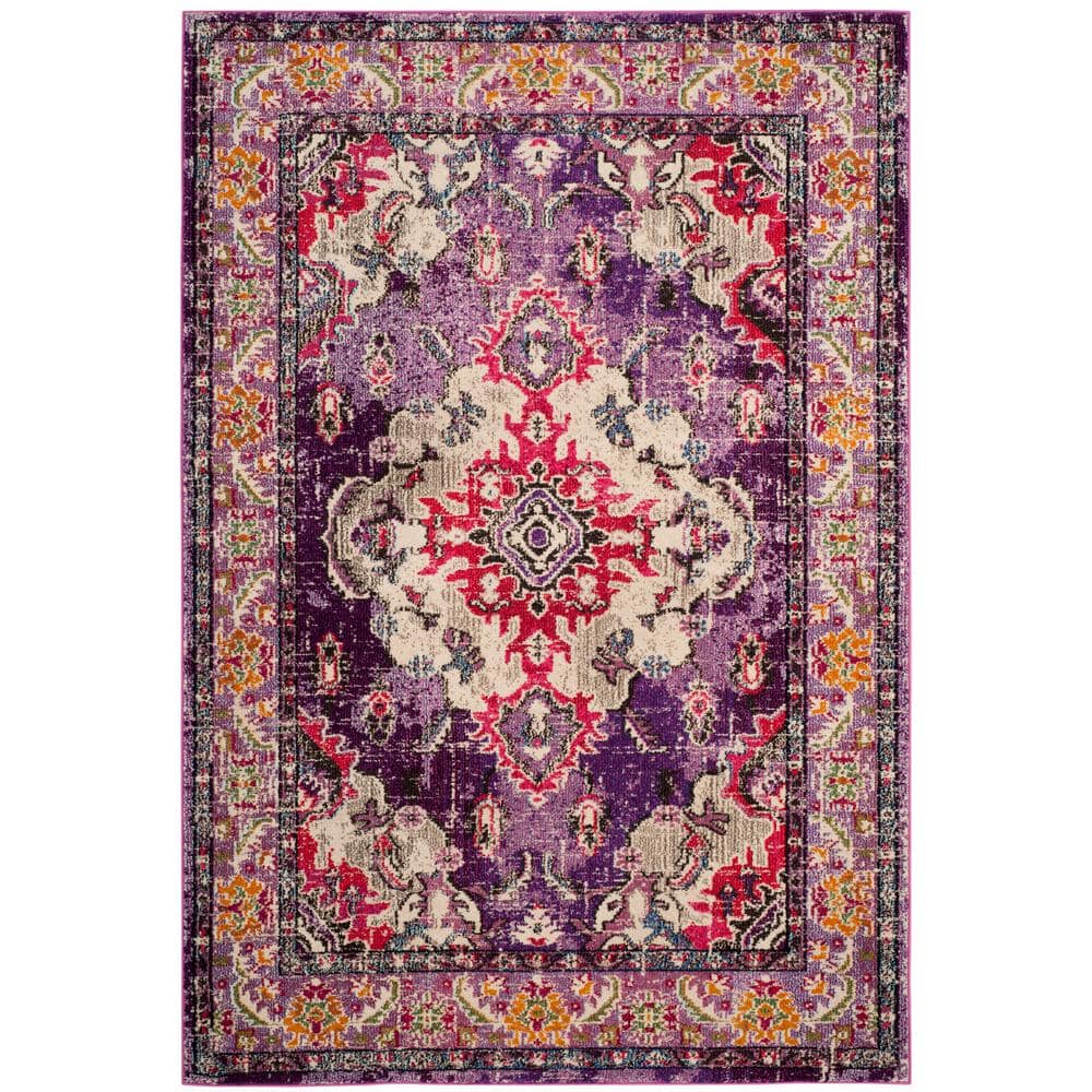 SAFAVIEH Monaco Violet/Fuchsia 5 ft. x 8 ft. Distressed Border ...
