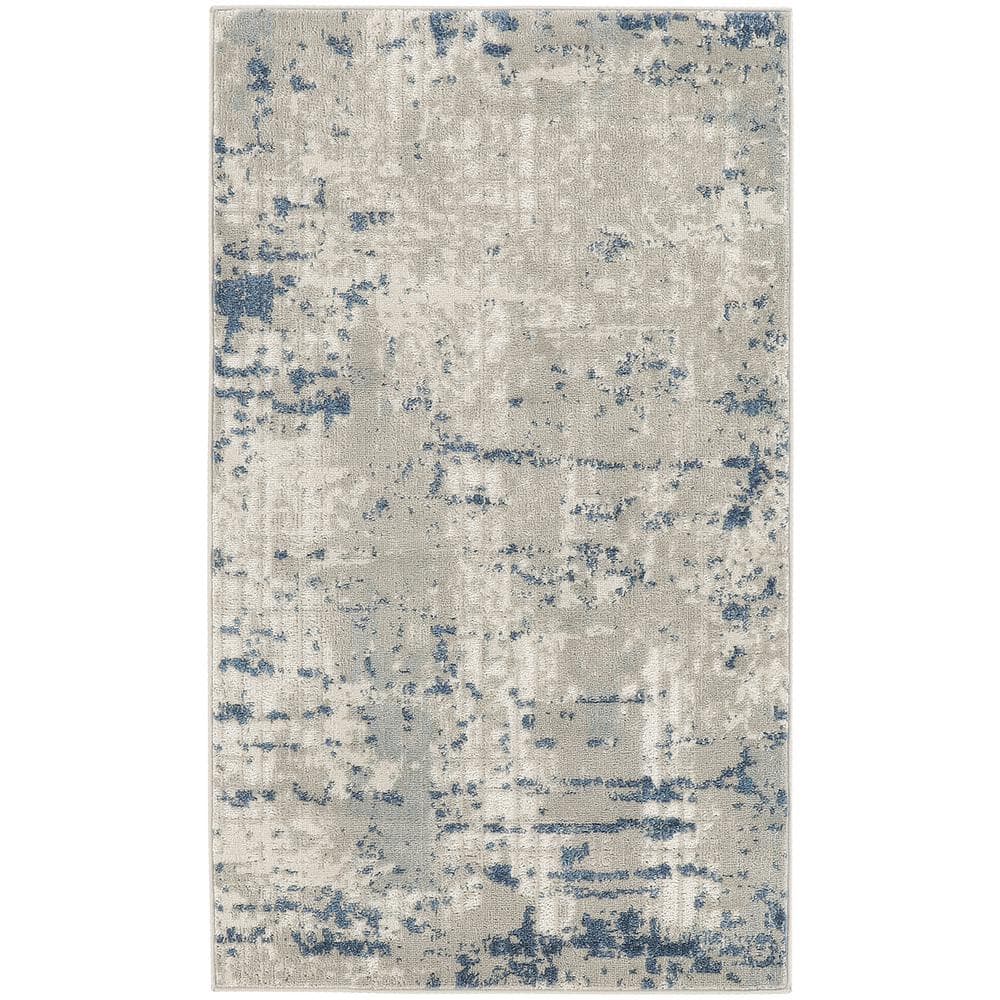 HomeRoots Blue and Gray 3 ft. x 5 ft. Abstract Power Loom Area Rug ...