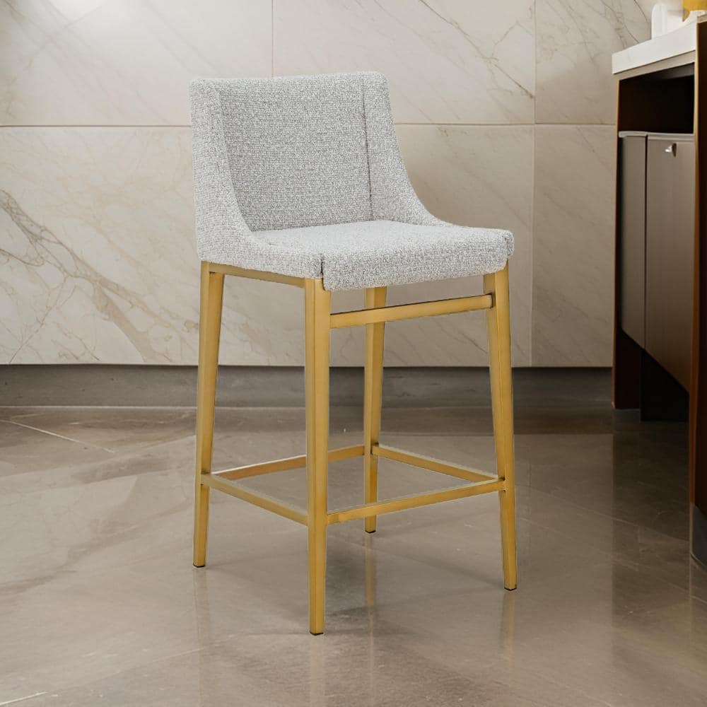 Benjara 26.5 in. Gray and Brass Low Back Metal Frame Bar Stool with ...