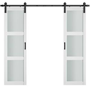 SOCBAZZAR 24 in. x 84 in. 3-Lite Frosted Glass Prefinished White MDF ...