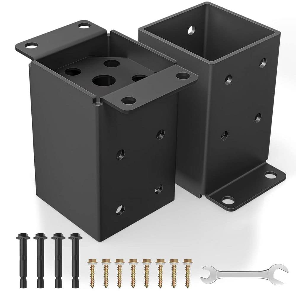 Afoxsos Steel Black Heavy Duty 4 x 4 Post Base w/ Anti-Corrosive Partition (2-Pack) Rust-Proof ...