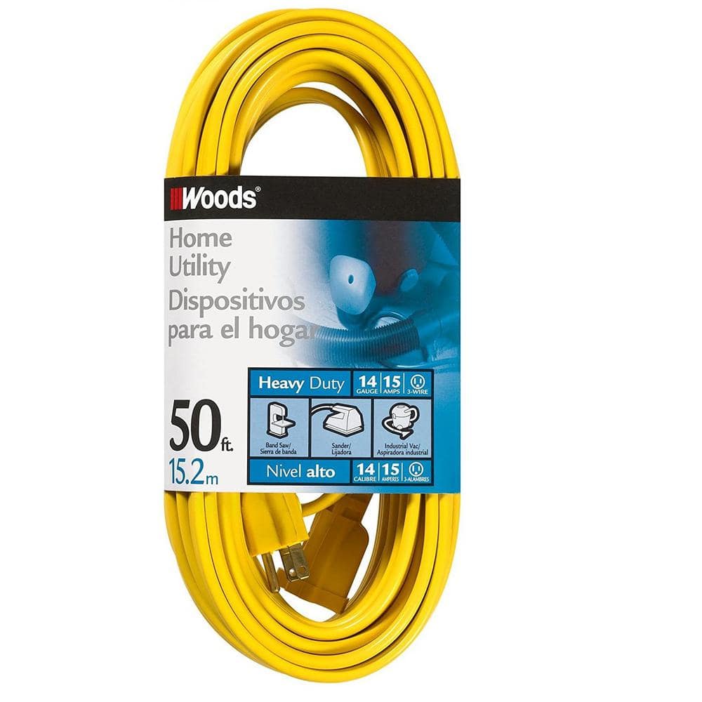 Woods 50 ft. 14/3 SPT-3 Flat Indoor Heavy-Duty Utility Extension Cord ...