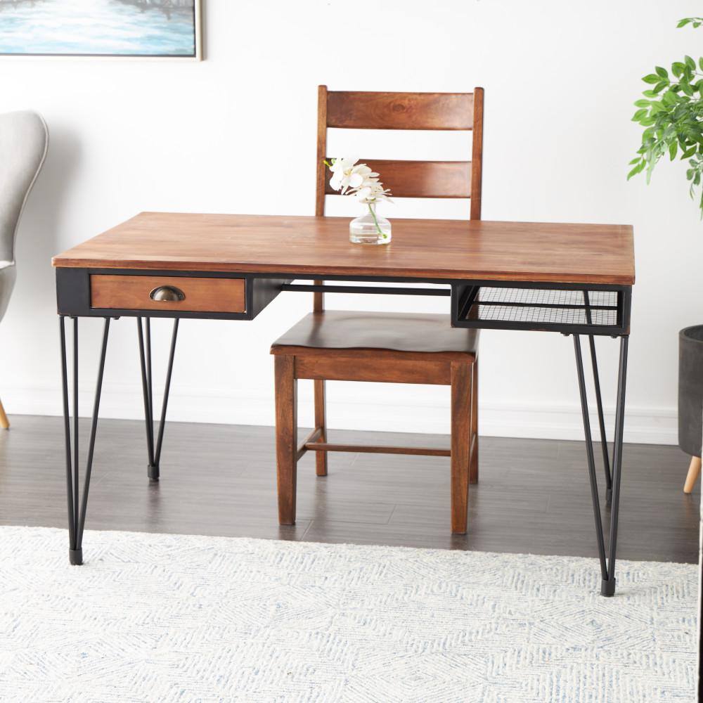 Litton Lane 31 in. Rectangle Double Sided Brown Wood Computer Desk ...