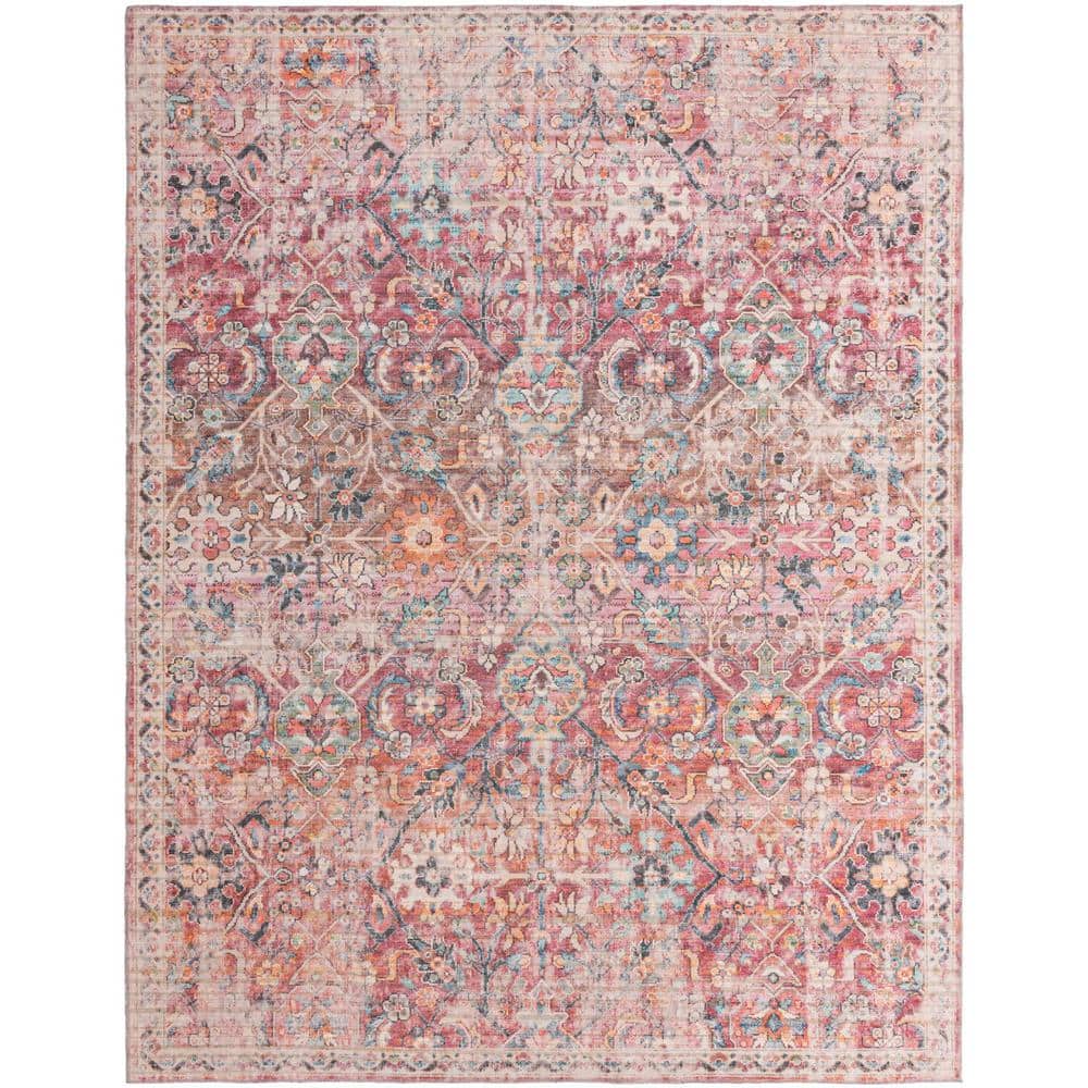 Unique Loom Nostalgia Gossamer Ivory and Pink 9 ft. x 12 ft. Machine ...