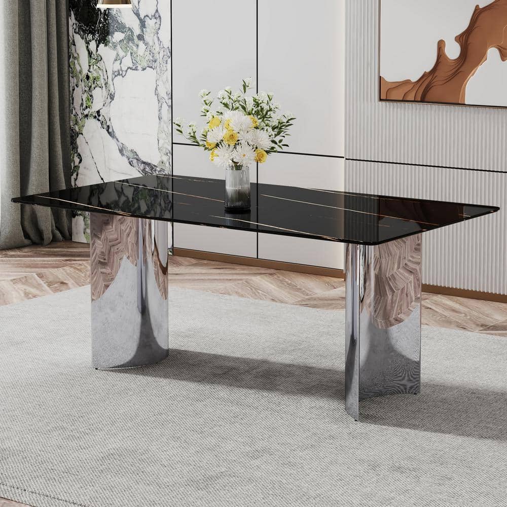 Polibi Black/Sliver Imitation Marble Glass Sticker Top 71 in. Double ...