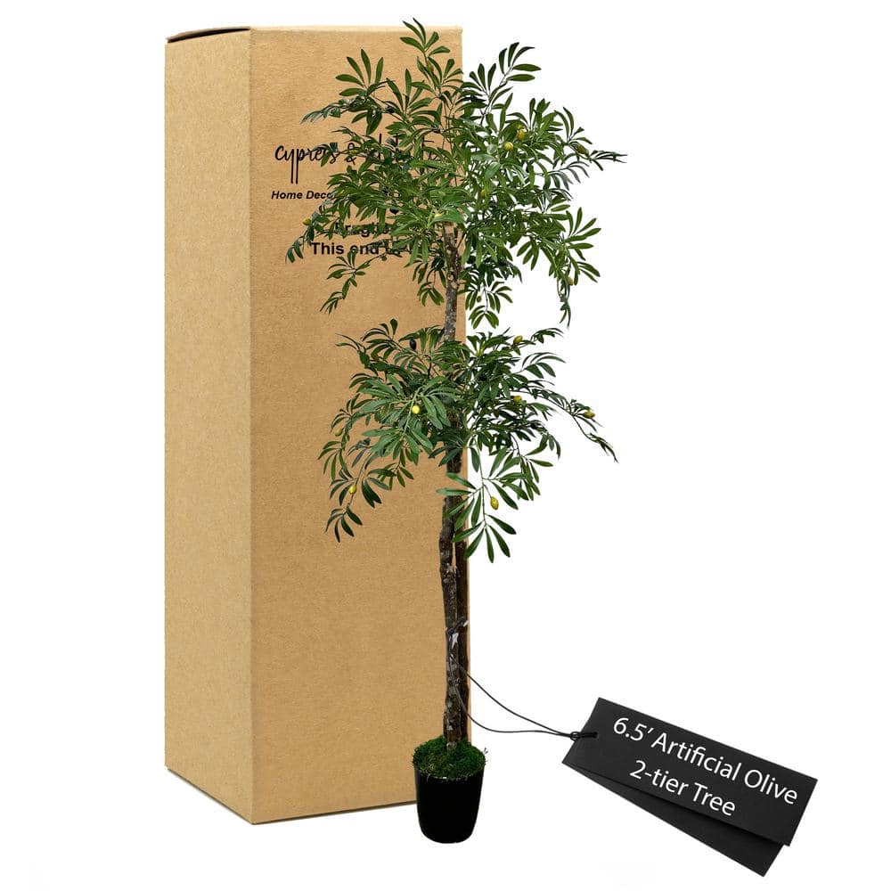 CYPRESS & ALABASTER Handmade 6 .5 ft. Artificial Olive 2-Tier Tree in ...