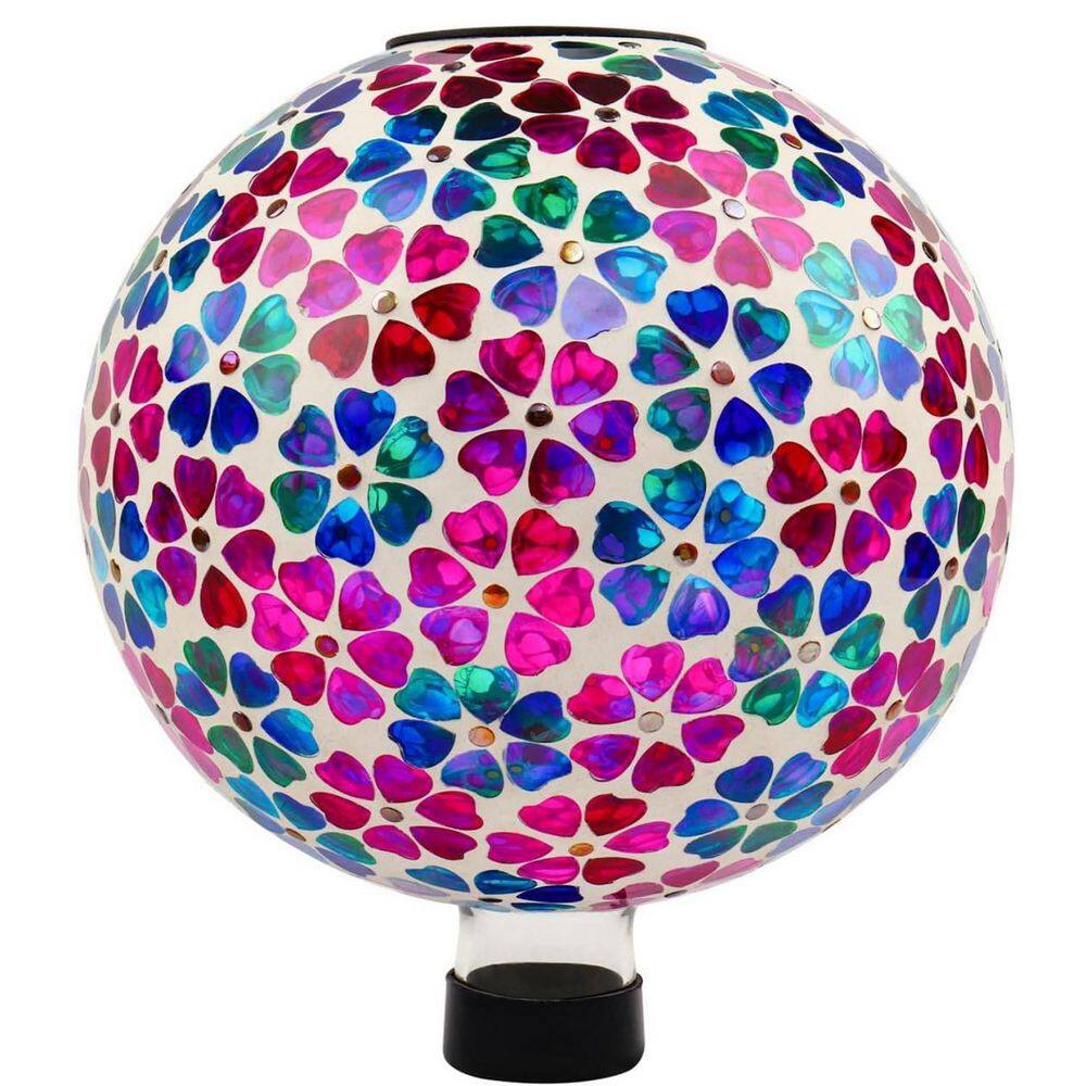 Mosaic Solar Glass Gazing Ball, 10 in. Outdoor Multicolor Gazing Globe ...