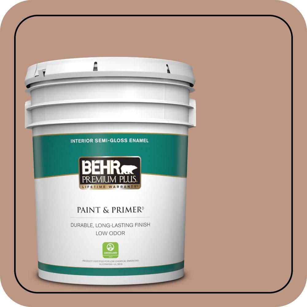 BEHR PREMIUM PLUS 5 gal. #S190-4 Spiced Brandy Semi-Gloss Enamel Low ...